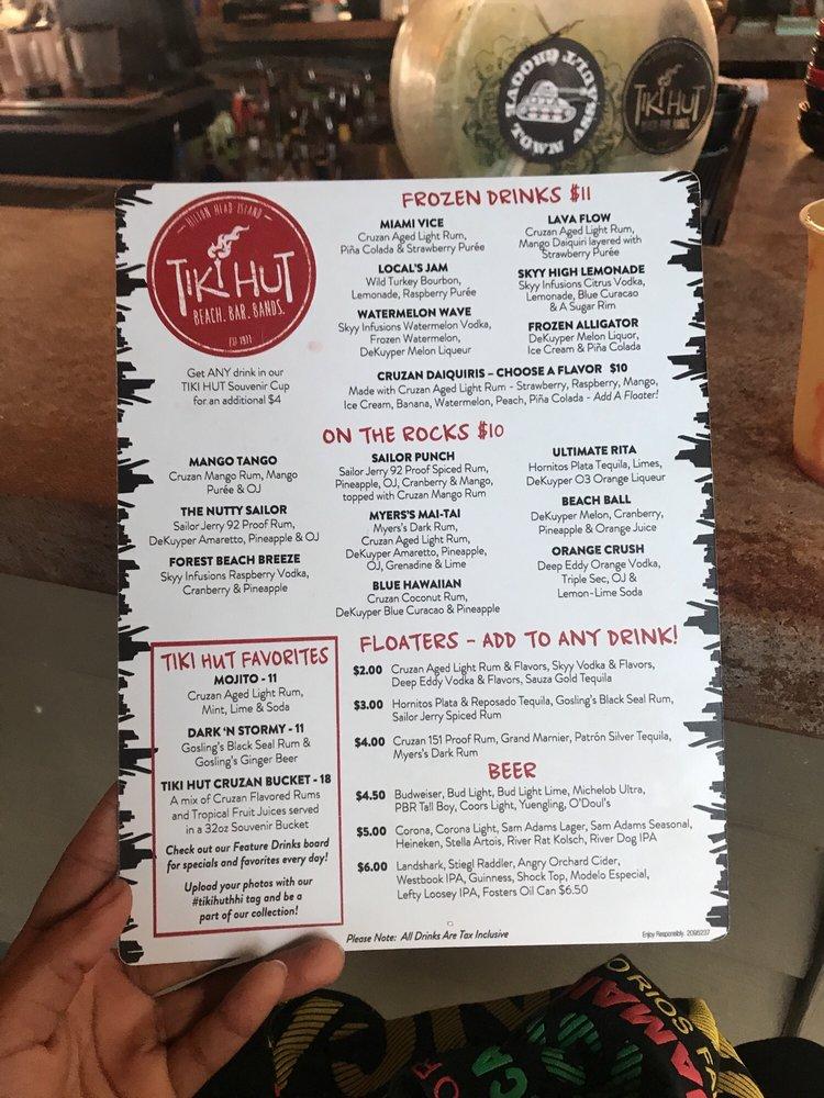 Menu at Tiki Hut pub & bar, Hilton Head Island, 1 S Forest Beach Dr
