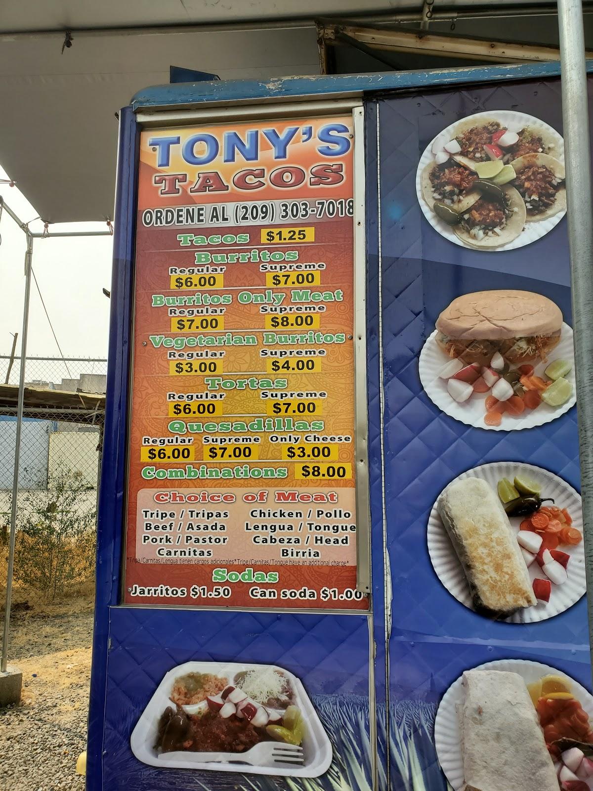 Menu at Tony's Tacos restaurant, Salida
