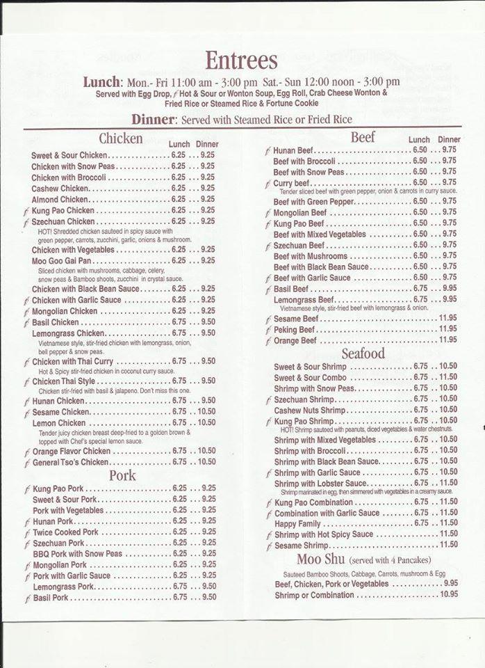Menu at Xiang's Kitchen restaurant, Colorado Springs