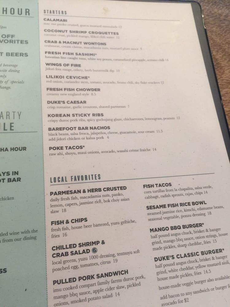 Menu at Duke's Malibu restaurant, Malibu