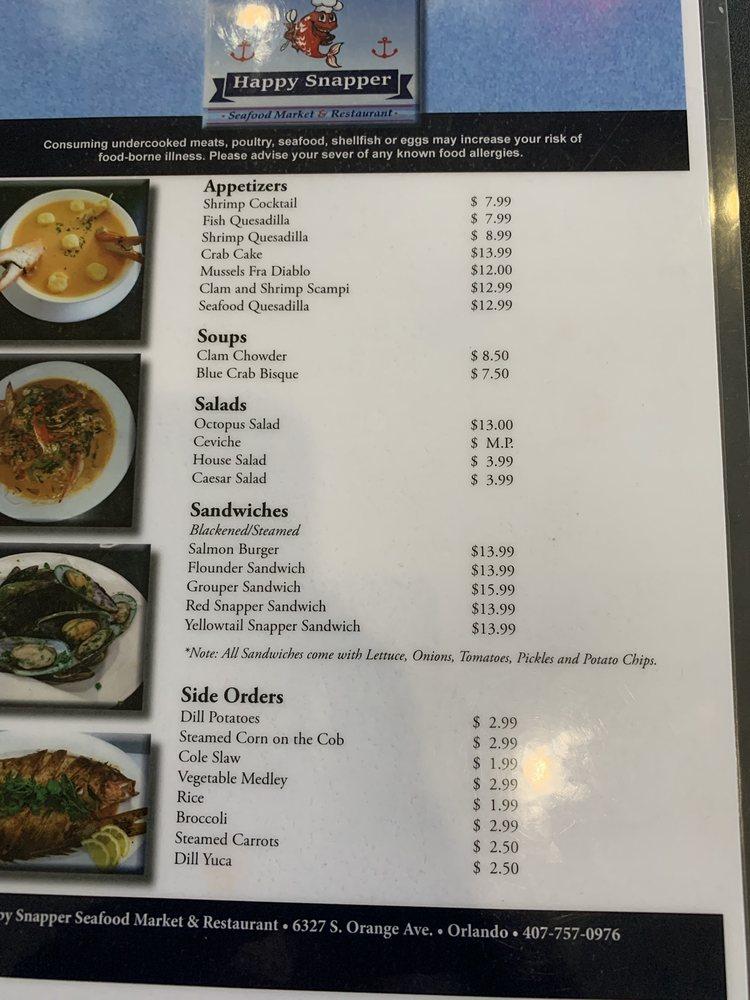 Menu at HAPPY SNAPPER SEAFOOD RESTAURANT, Orlando