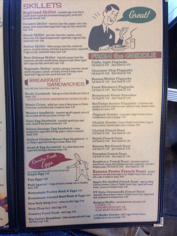 Menu at Highland Park Diner restaurant, Rochester