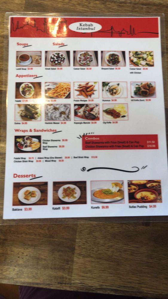 Menu at Kebab Istanbul restaurant, Vaughan