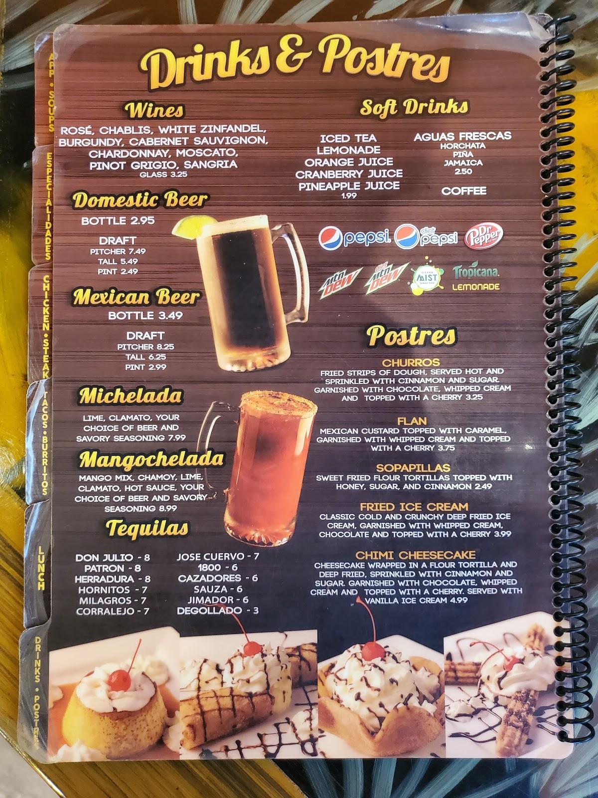 Menu at Mi Cabana restaurant, New Bern