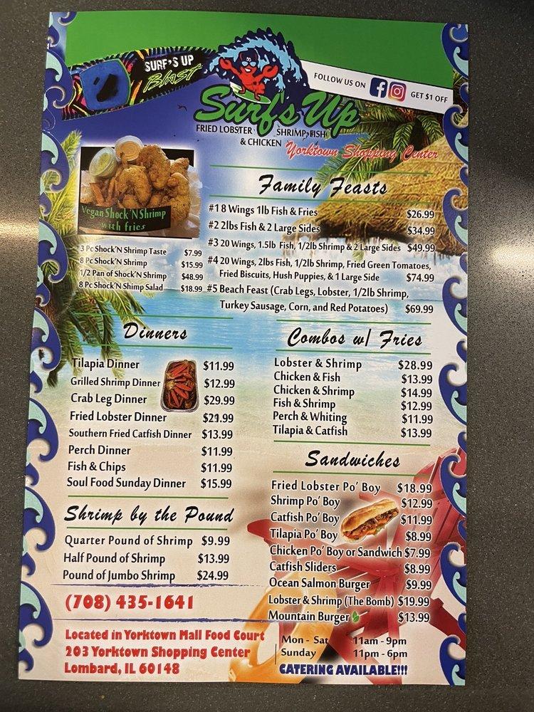 Menu at Surf’s Up, Lombard