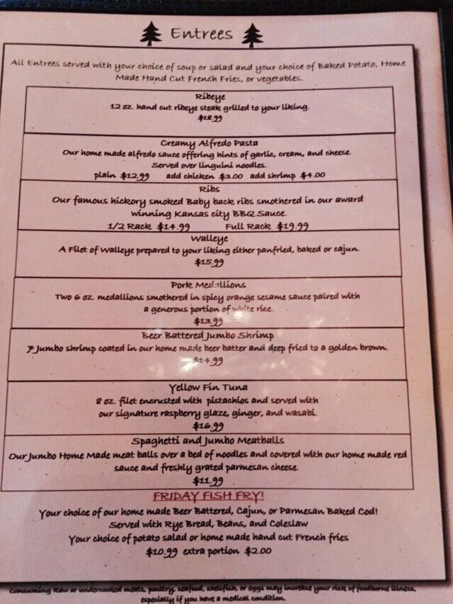 Menu at Tamarack Tap pub & bar, McNaughton, Hwy 47