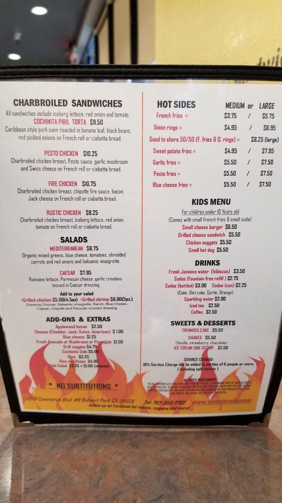 Menu at Azalo! restaurant, Rohnert Park