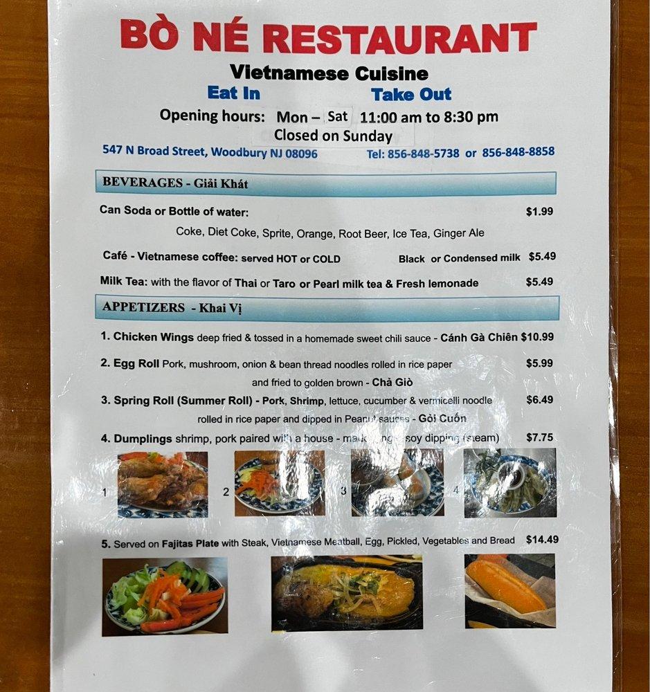 Menu at Bo Ne Restaurant, Woodbury