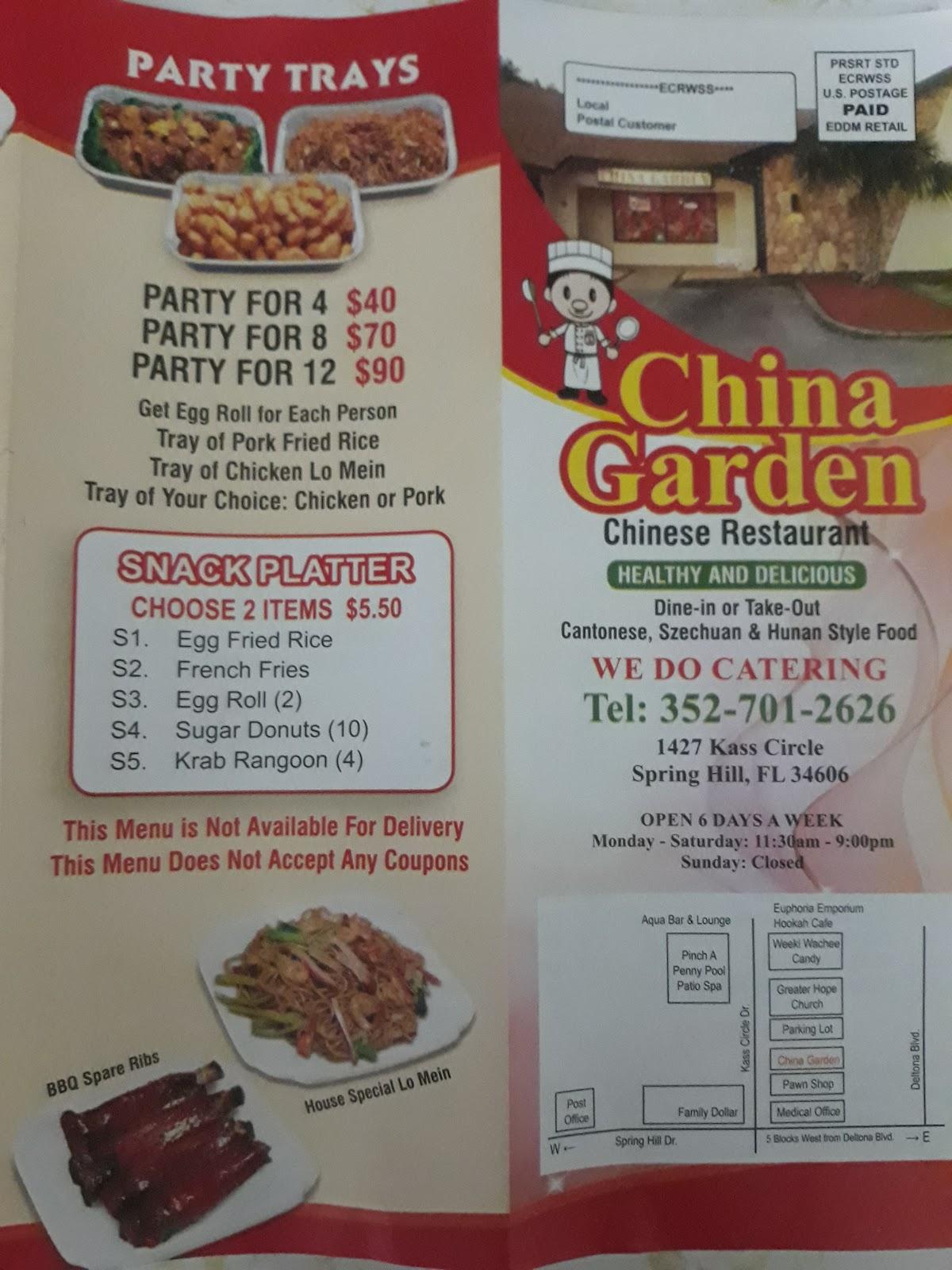 Menu at China Garden restaurant, Spring Hill