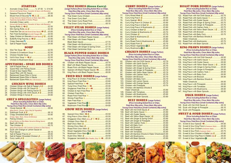Menu at Dragon Inn restaurant, Blackpool
