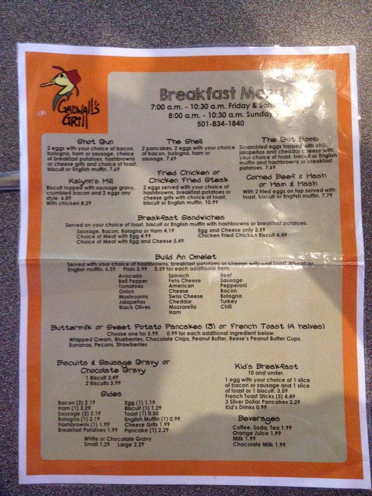 Menu at Gadwall's Grill fast food, North Little Rock