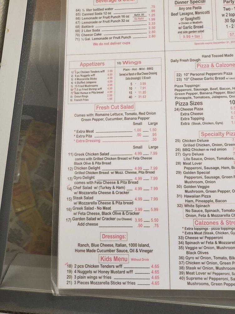 Menu at Golden Pizza & Subs pizzeria, Durham