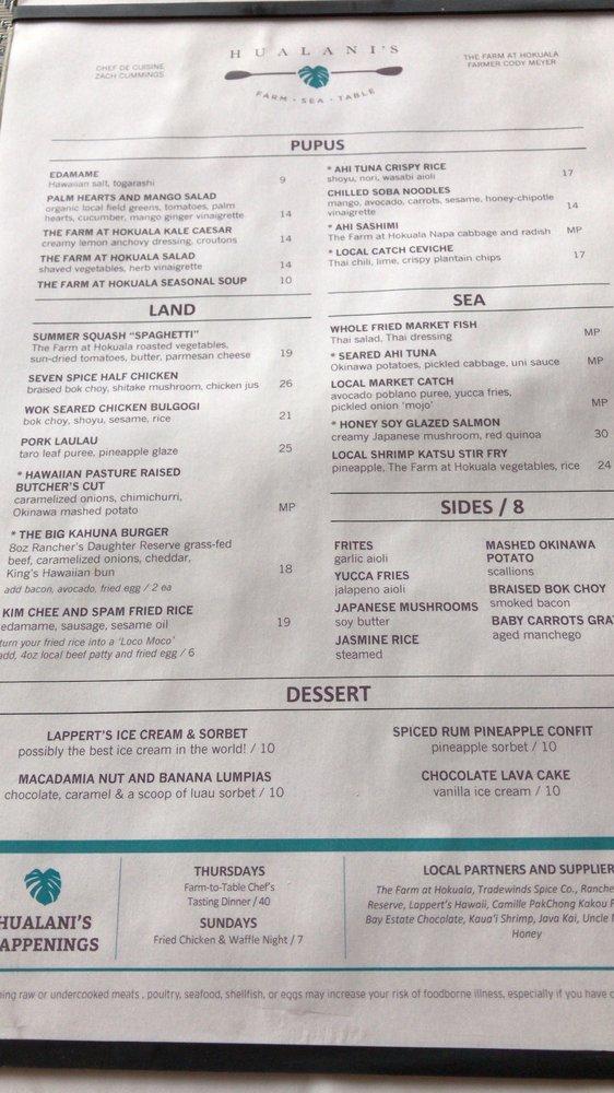 Menu at Hualani's pub & bar, Lihue, Ala’oli Way Suite 2