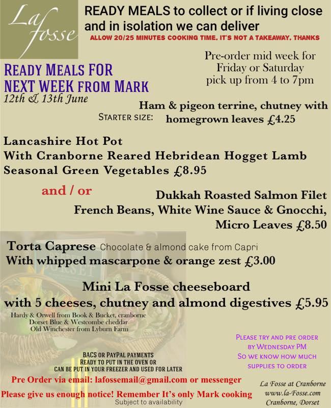 Menu at La Fosse at Cranborne restaurant, Cranborne