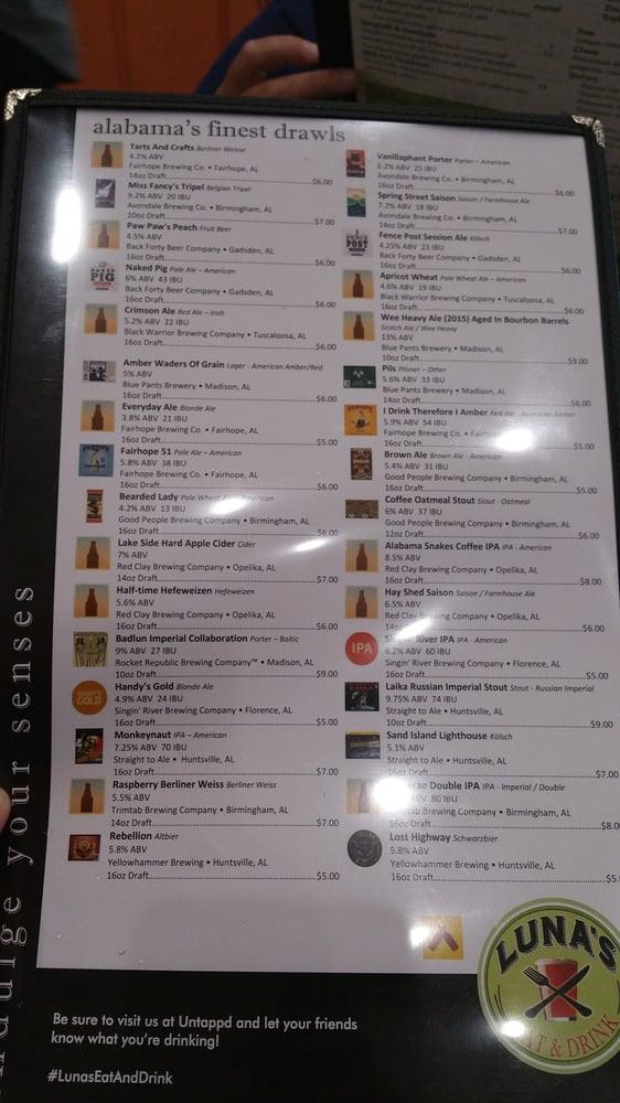 Menu at Luna's Eat & Drink pub & bar, Orange Beach, Canal Rd Suite B