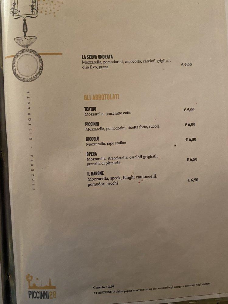 Menu at Piccinni 28 pub & bar, Bari
