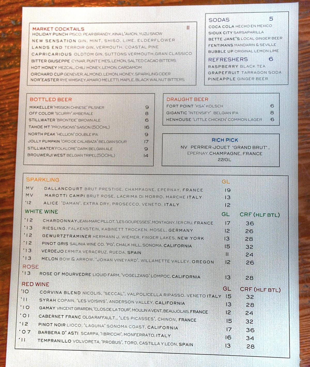 Menu at Rich Table pub & bar, San Francisco, 199 Gough St