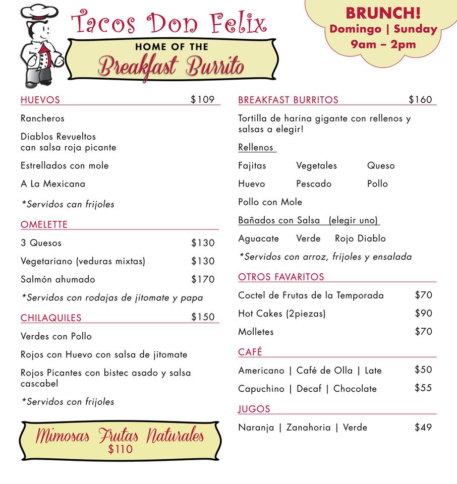 Carta del restaurante Tacos Don Felix En la casa, San Miguel del Allende