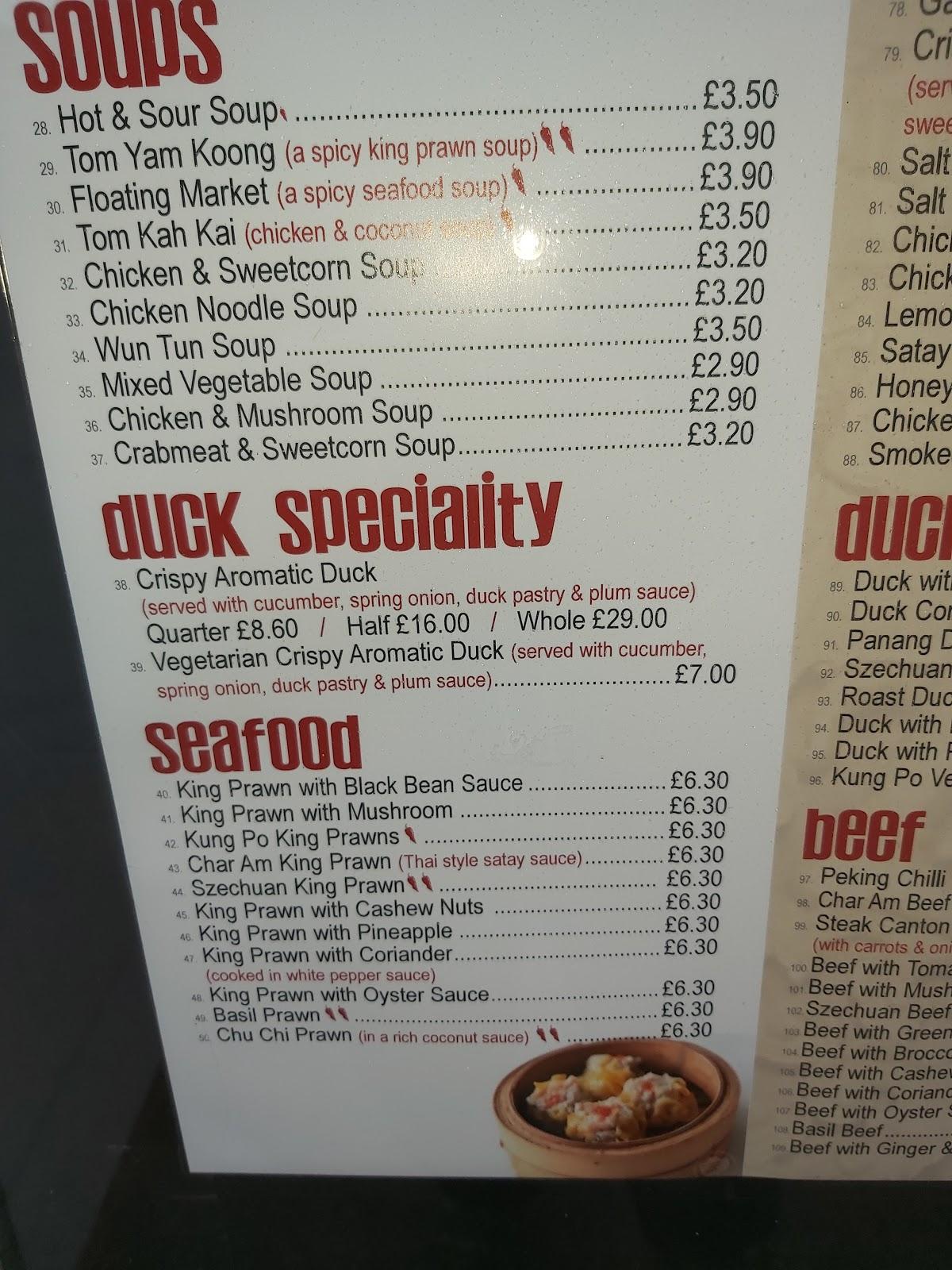 Menu at Thai Cottage restaurant, Lossiemouth
