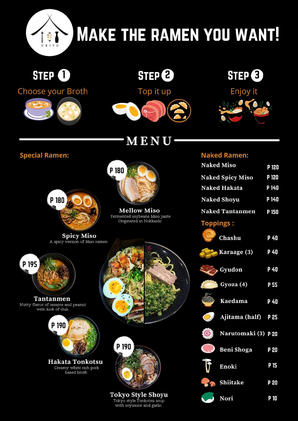 Menu at Ukiyo Izakaya restaurant, Imus