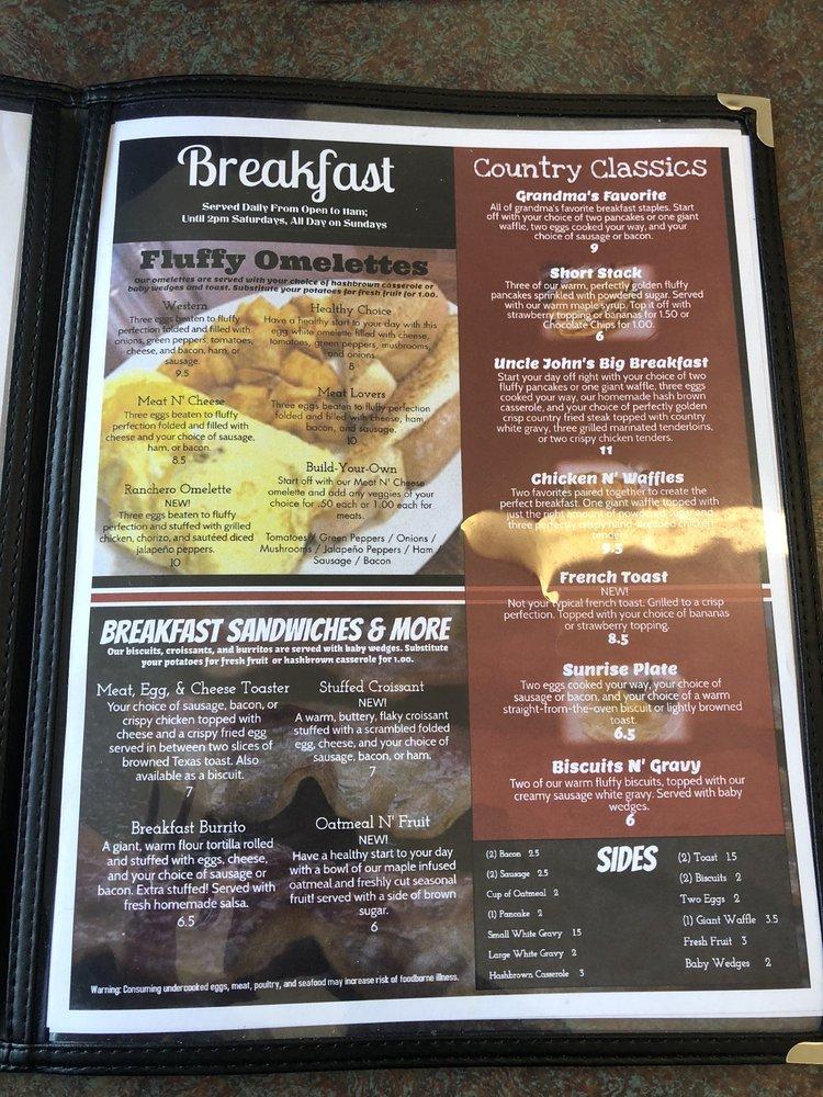 Menu at Uncle John's Diner BBQ, Goodlettsville