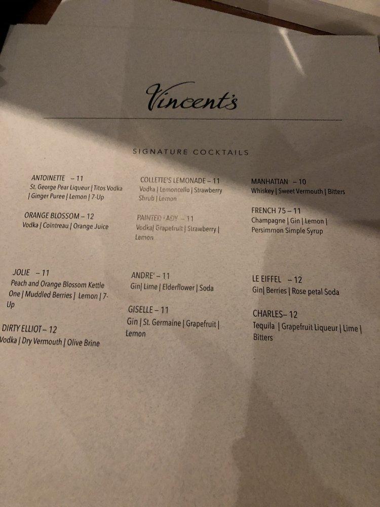 Menu at Vincent's pub & bar, Escondido