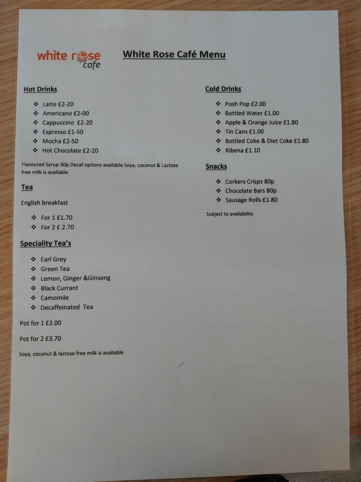 Menu at White Rose Cafe, Leicester