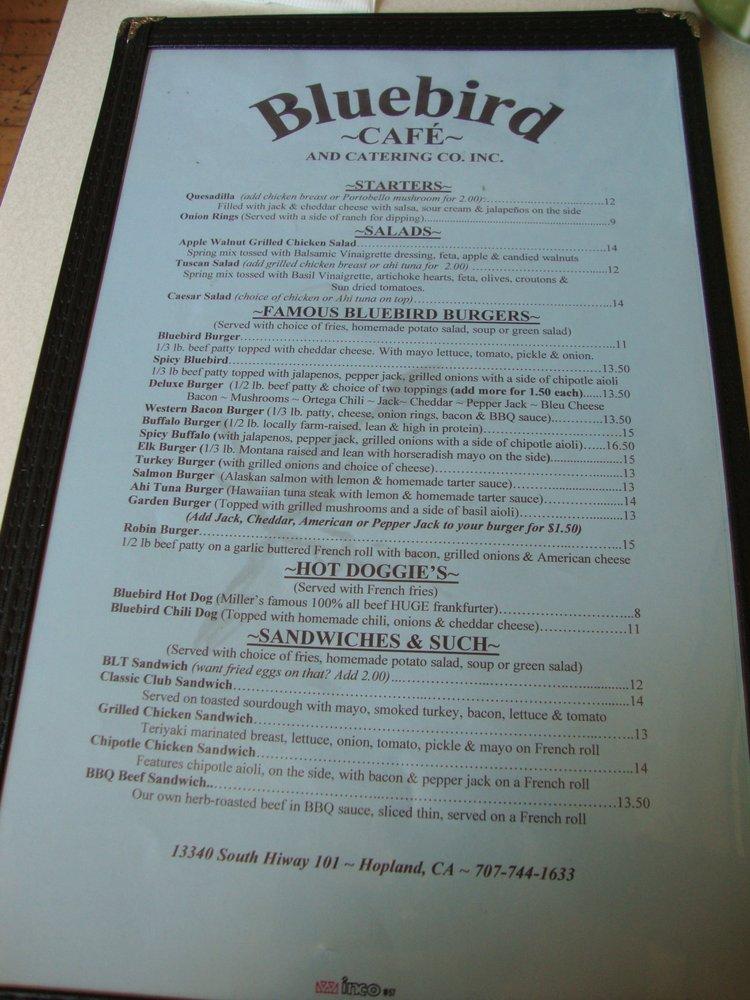 Menu at Bluebird Cafe, Hopland, US-101