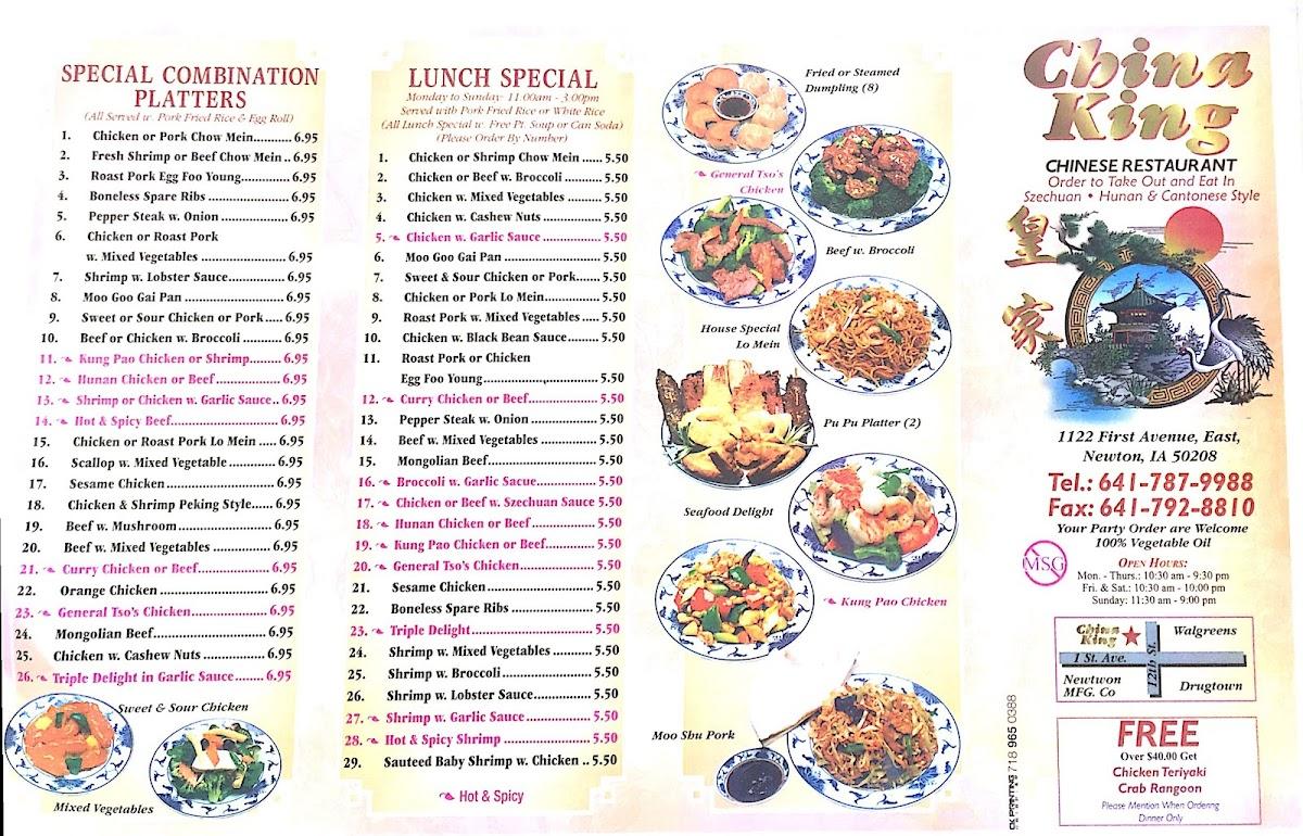 Menu at China King restaurant, Newton