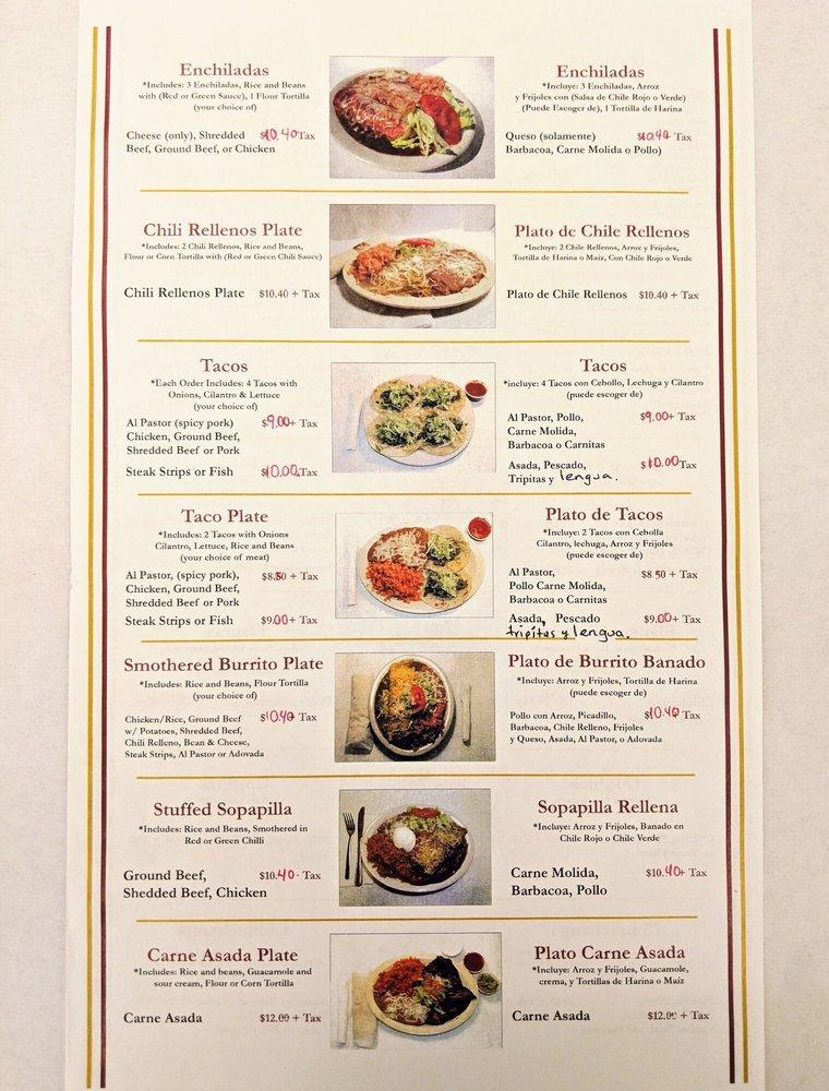 Menu at Doña Maria restaurant, Farmington