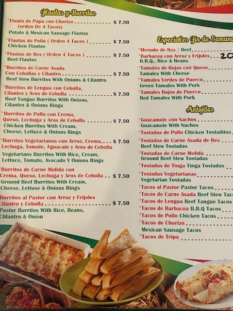 Menu at El Gitano restaurant, Plainfield
