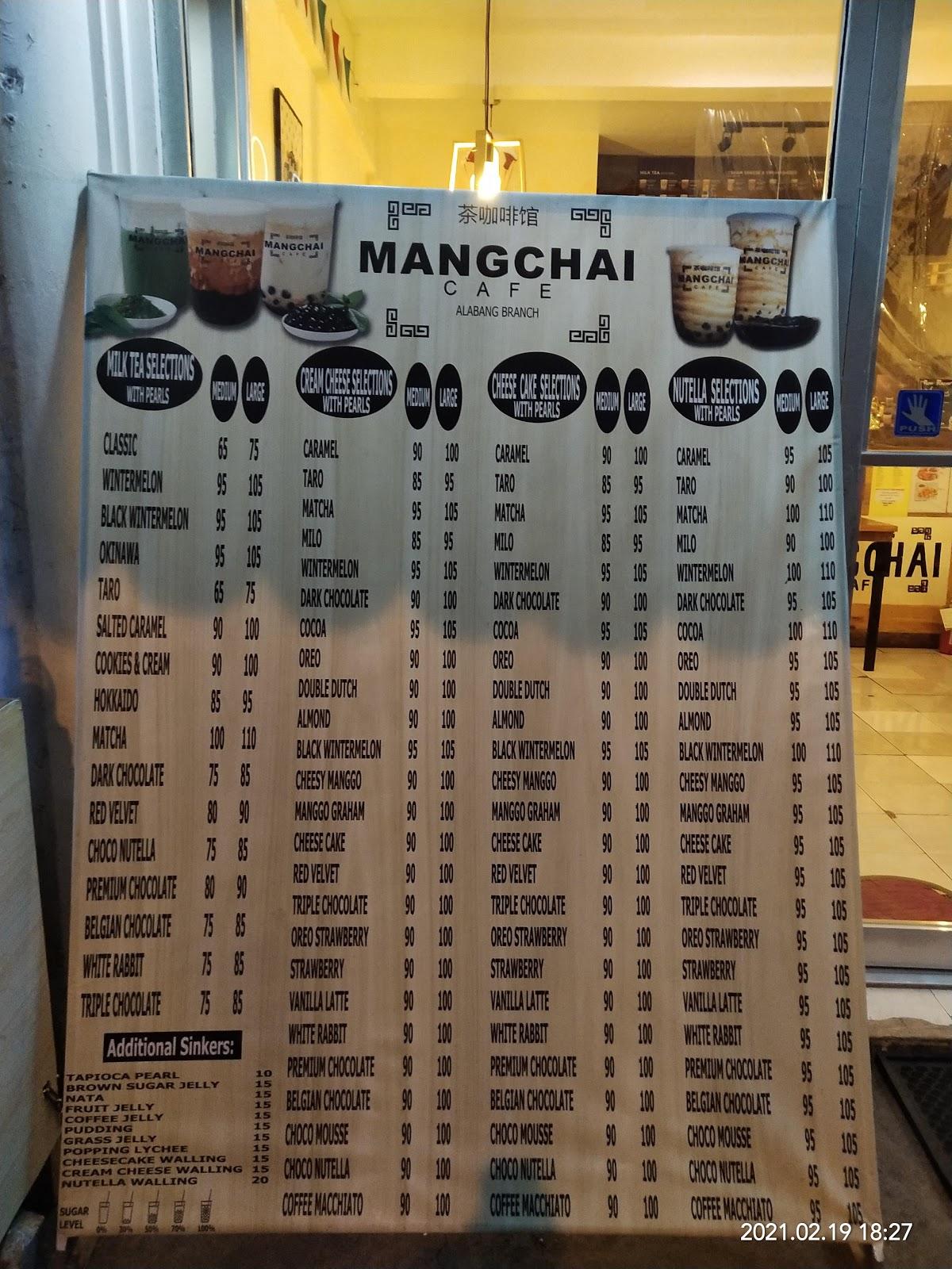 Menu at Mang Chai Cafe, Muntinlupa