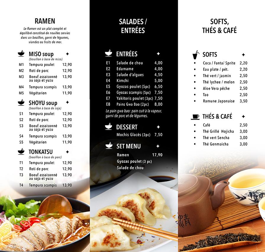 Menu at Ninja Ramen, Liège