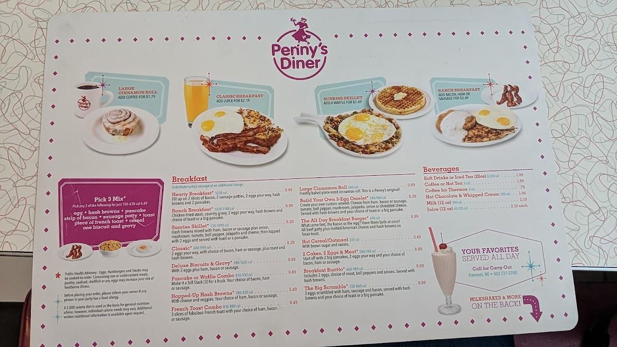 Menu at Penny's Diner restaurant, Fremont