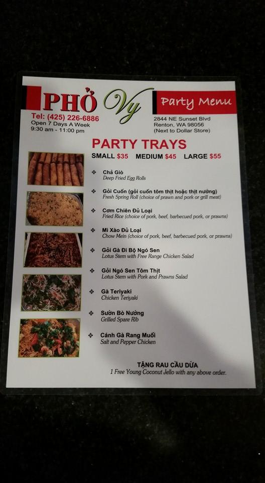 Menu at Phở Vy Vietnamese Restaurant, Kent
