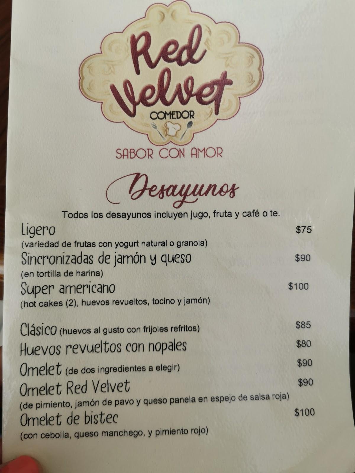Menu at Red Velvet Comedor restaurant, Pachuca, Carr. Mexico - Laredo