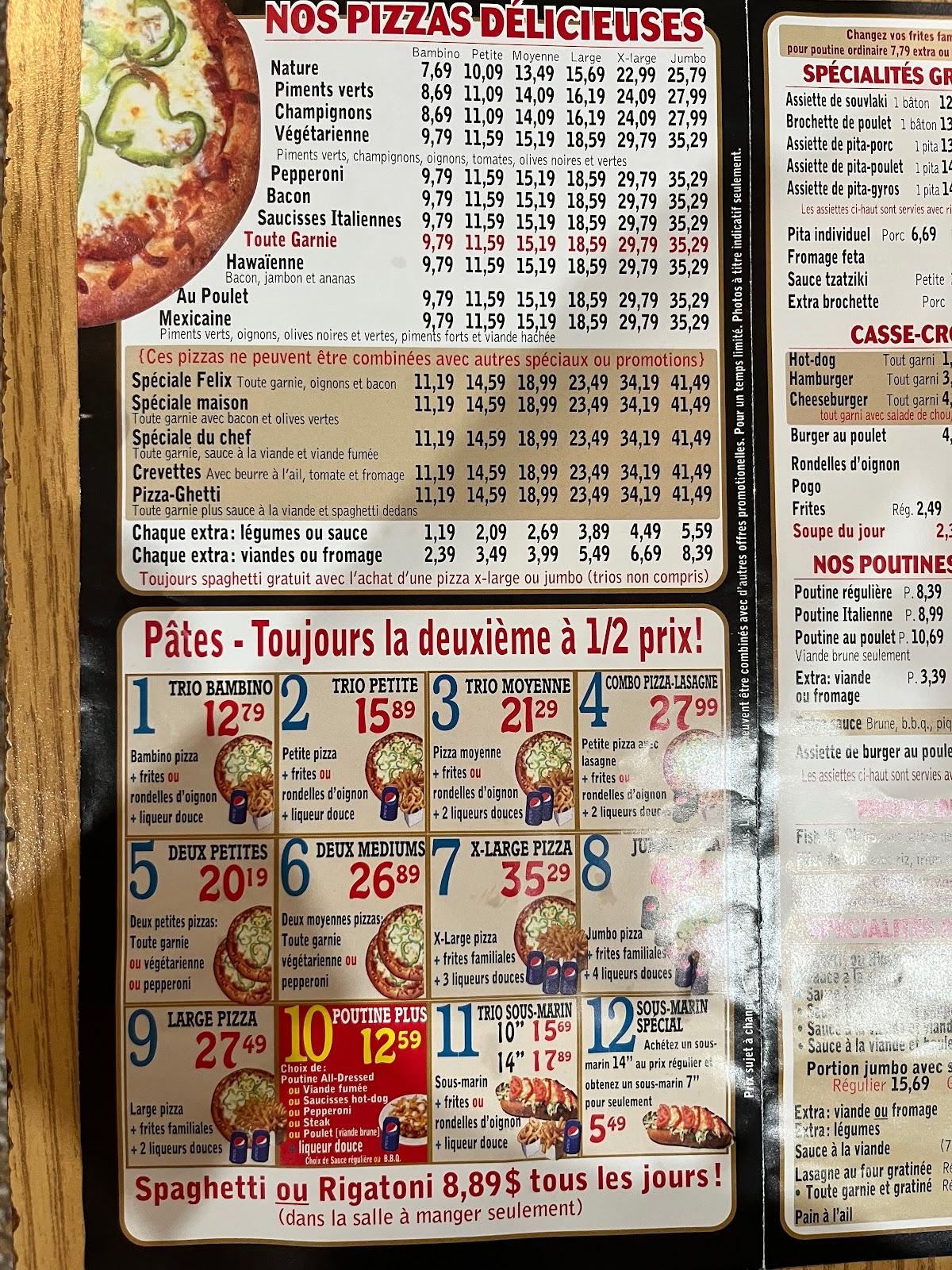 Menu au Restaurant Nouveau Félix, Montréal