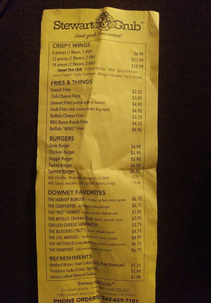 Menu at Stewart & Grub restaurant, Downey