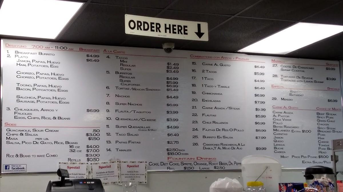 Menu at Azteca Grill & Bakery, Fallon