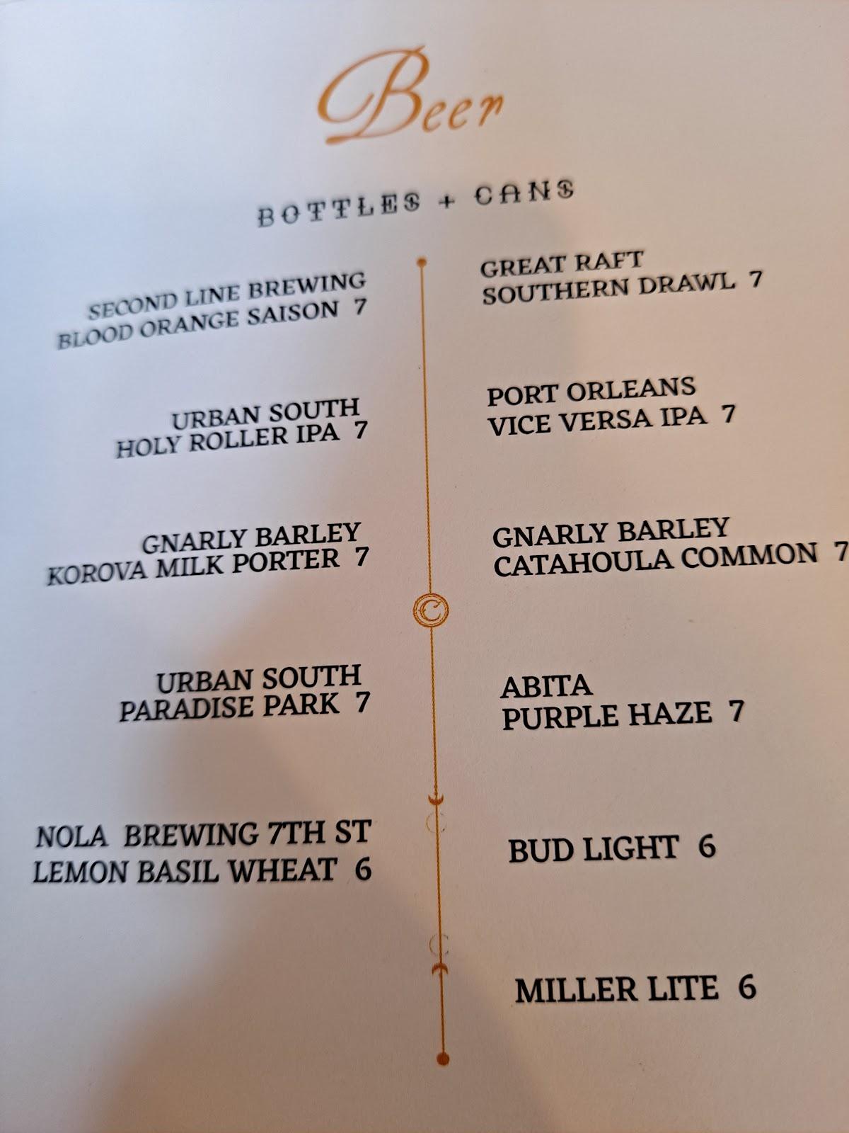 Menu at Curio restaurant, New Orleans, 301 Royal St