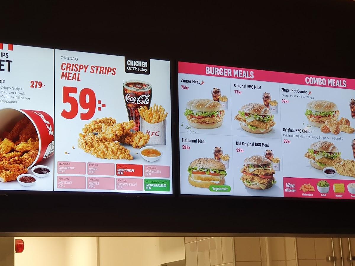 Menu at KFC Göteborg fast food, Gothenburg, Östra Larmgatan 16