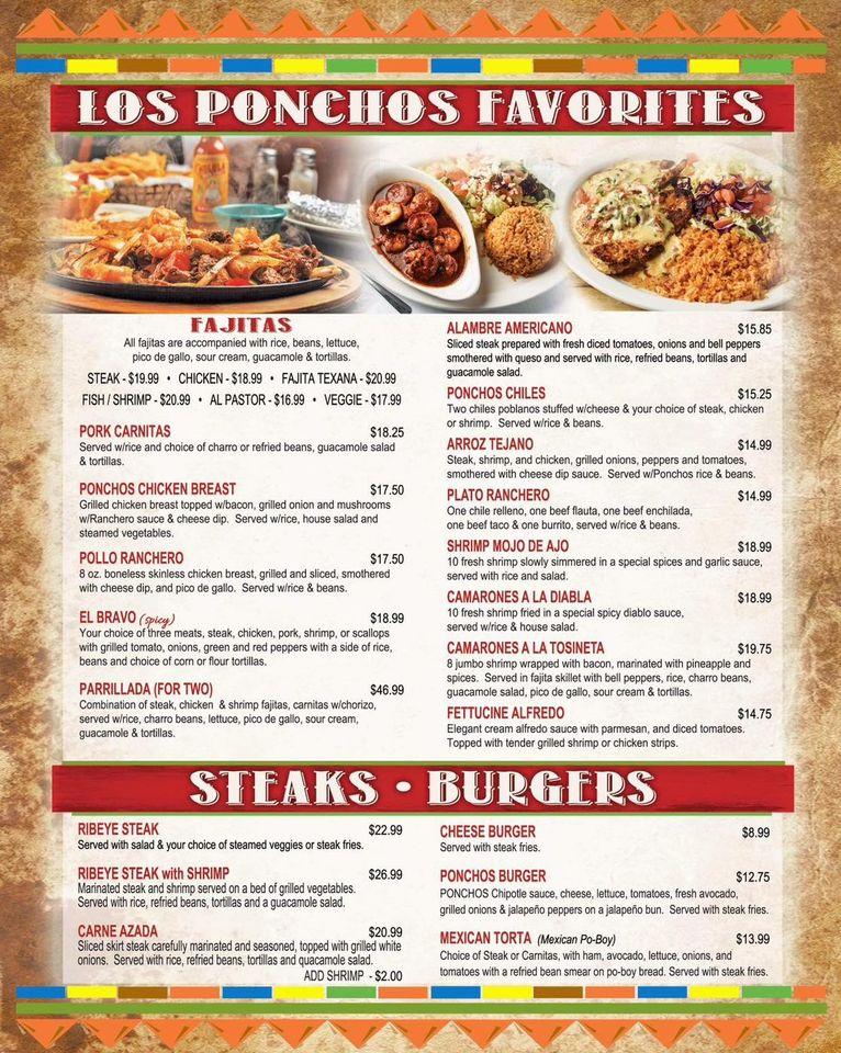 Menu at Los Ponchos Mexican Grill Moss Bluff La restaurant, Moss Bluff ...