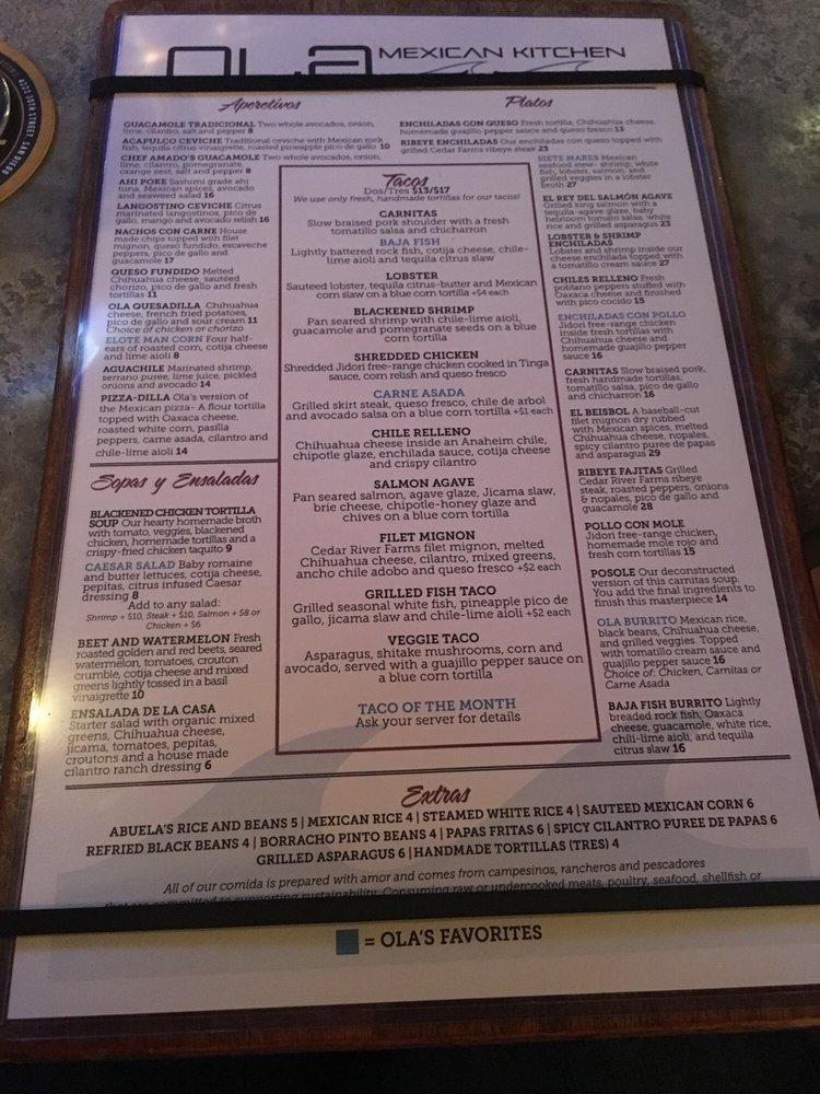 Menu at Ola Mexican Kitchen restaurant, Huntington Beach