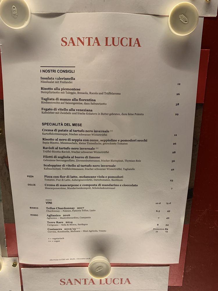 Speisekarte von Santa Lucia Niederdorf, Zürich, Marktgasse 21
