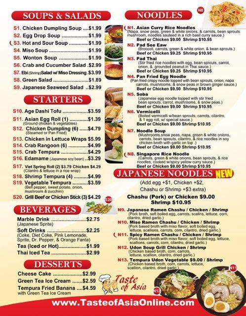 Menu at Taste of Asia restaurant, Fort Worth, N Beach St ste250