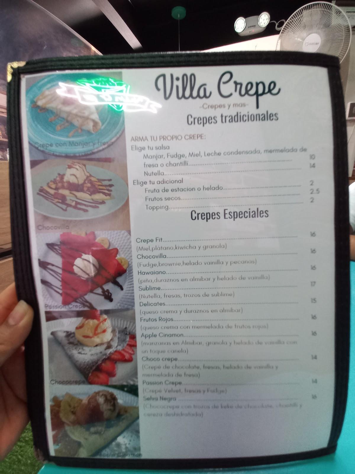 Menu at Villa crepe cafeteria, Chorrillos