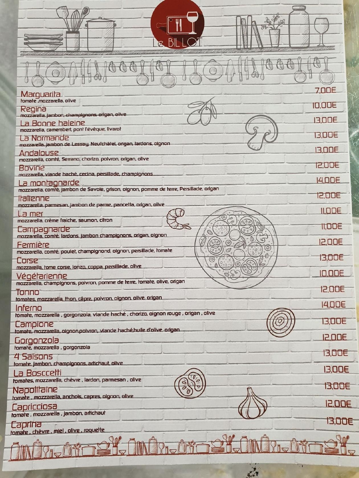 Menu at LE BILLOT restaurant, Merville-Franceville-Plage