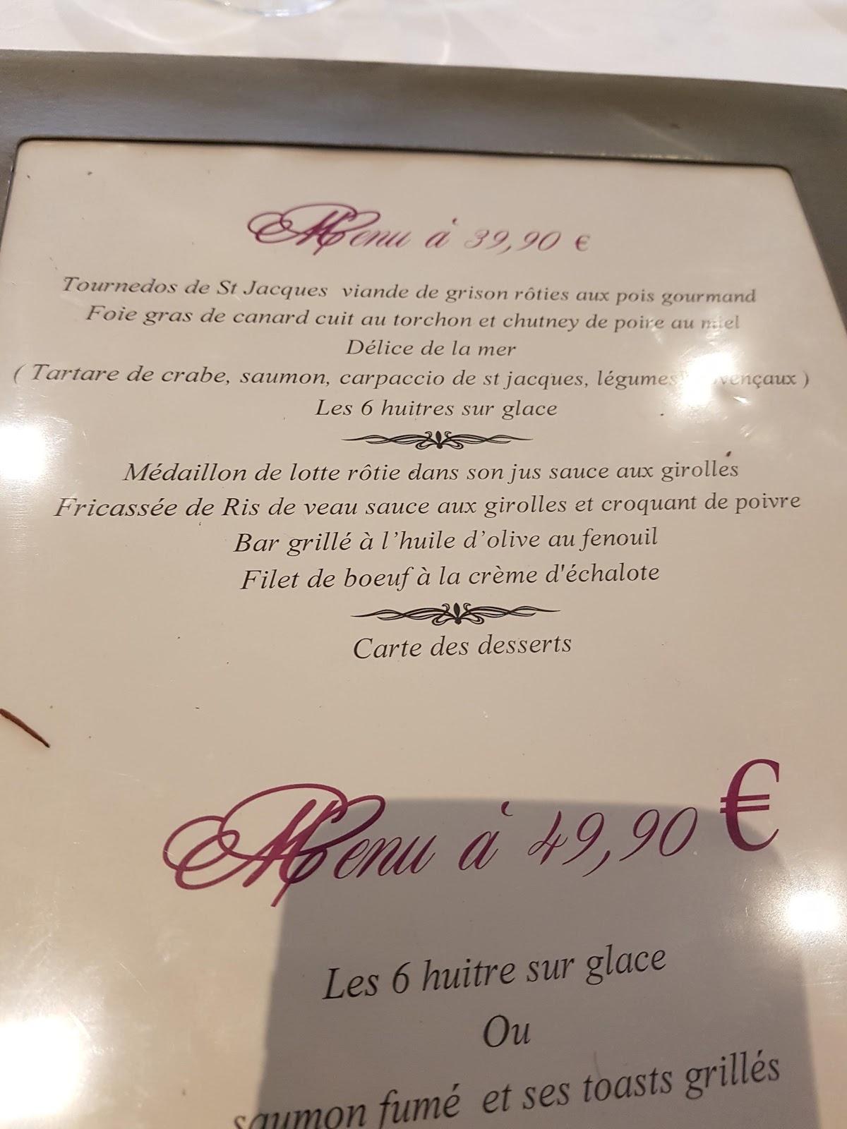 Menu au Le Sirocco restaurant, Saint-Raphaël