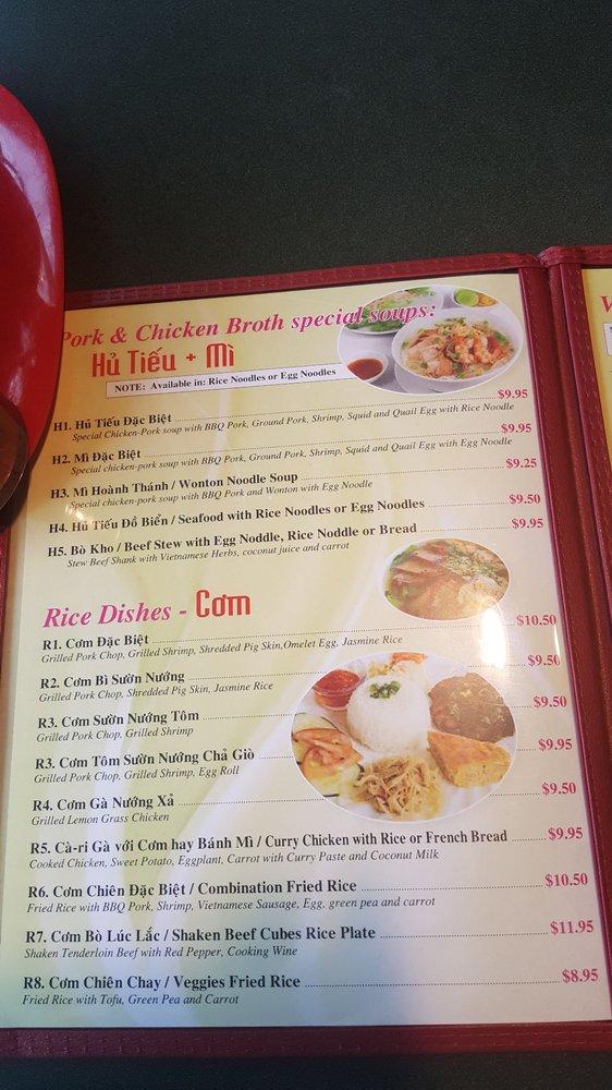Menu at Pho Sen restaurant, Vancouver