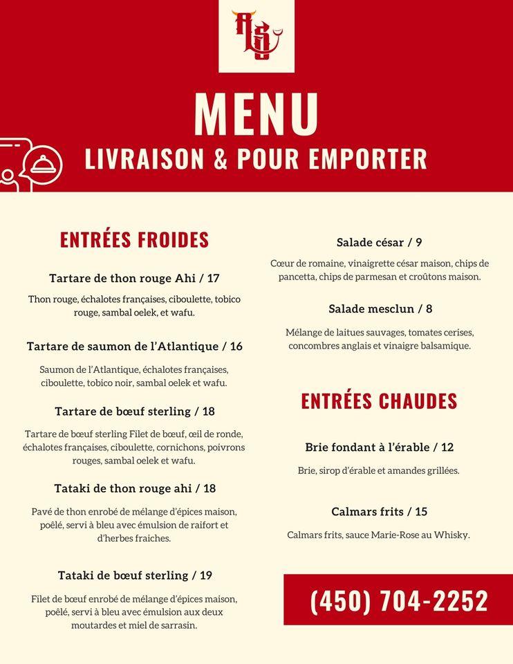 Menu au Restaurant Rouge Steakhouse, Repentigny